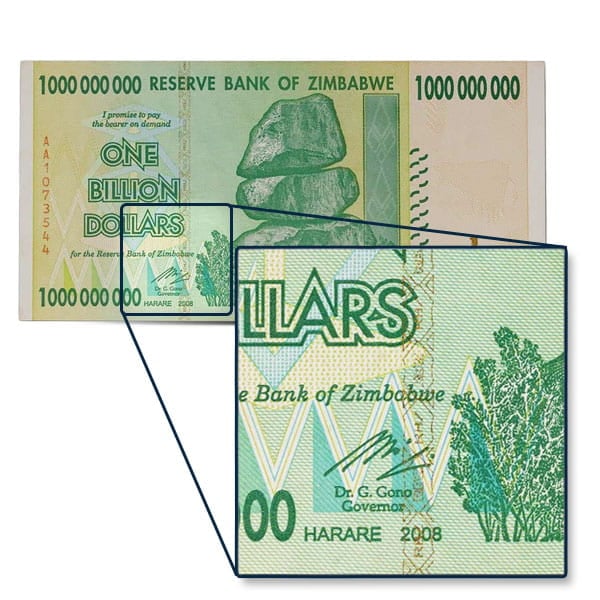 Zimbabwe 1 Billion Dollars Note (Average Circulation)