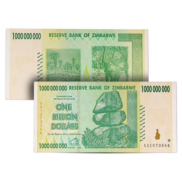 Zimbabwe 1 Billion Dollars Note (Average Circulation)