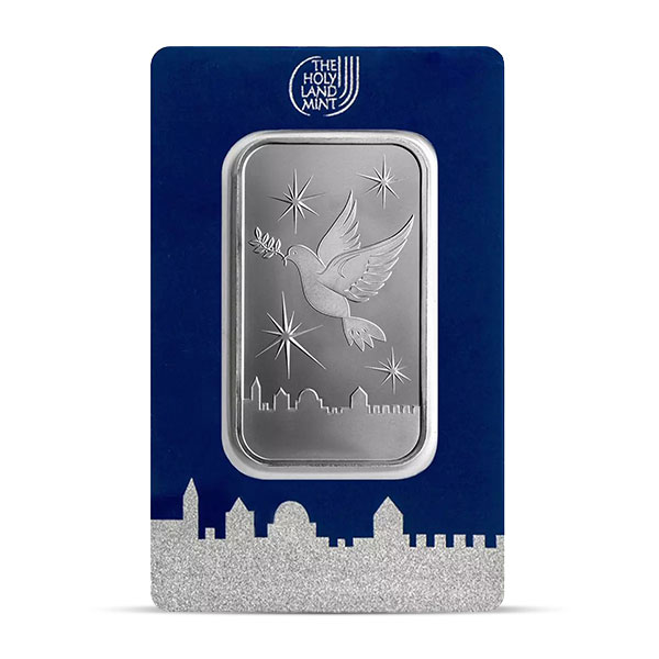 Holy Land Mint Dove of Peace 1 Ounce SILVER Bar in Assay, .999 Pure