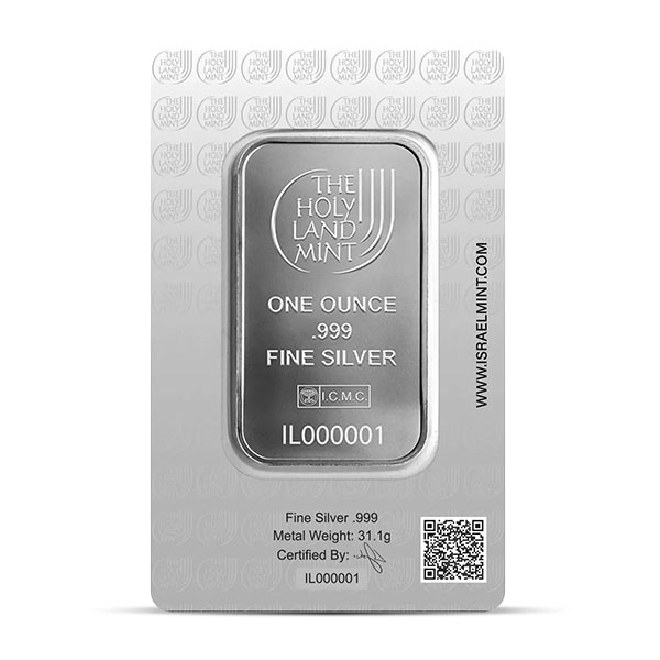 Holy Land Mint Dove of Peace 1 Ounce SILVER Bar in Assay, .999 Pure