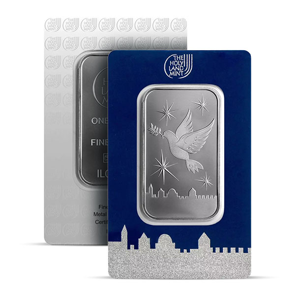 Holy Land Mint Dove of Peace 1 Ounce SILVER Bar in Assay, .999 Pure