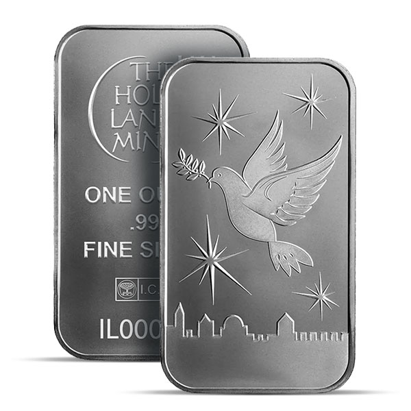 Holy Land Mint Dove of Peace 1 Ounce SILVER Bar in Assay, .999 Pure