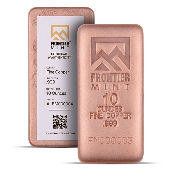 Frontier Mint COPPER Bar - 10 AVDP OZ, .999 Pure