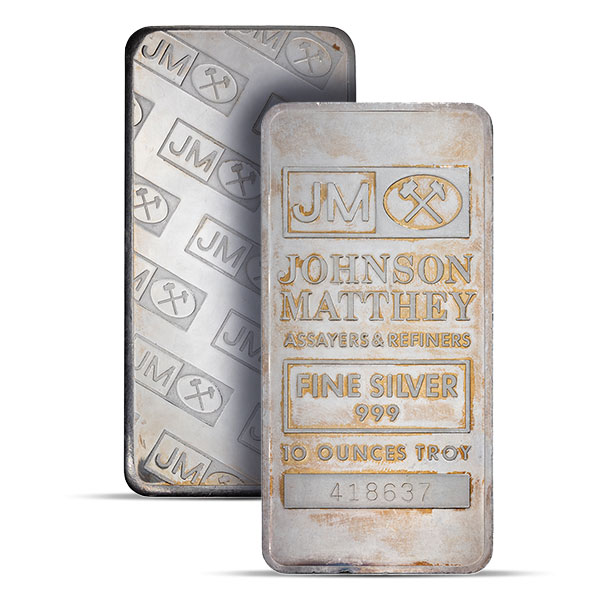 Vintage Design Johnson Matthey Silver Bar - 10 Troy Ounces, .999 Pure ...