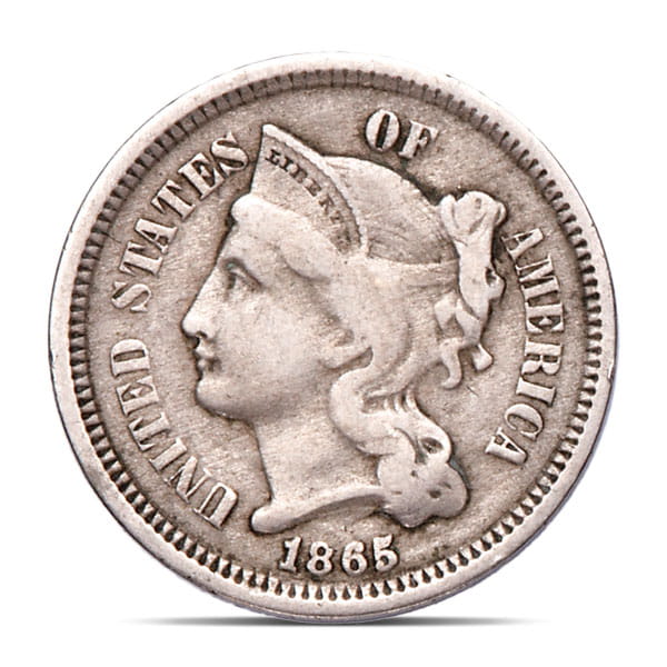 1865 Civil War 3 Cent Coin - Good to Fine