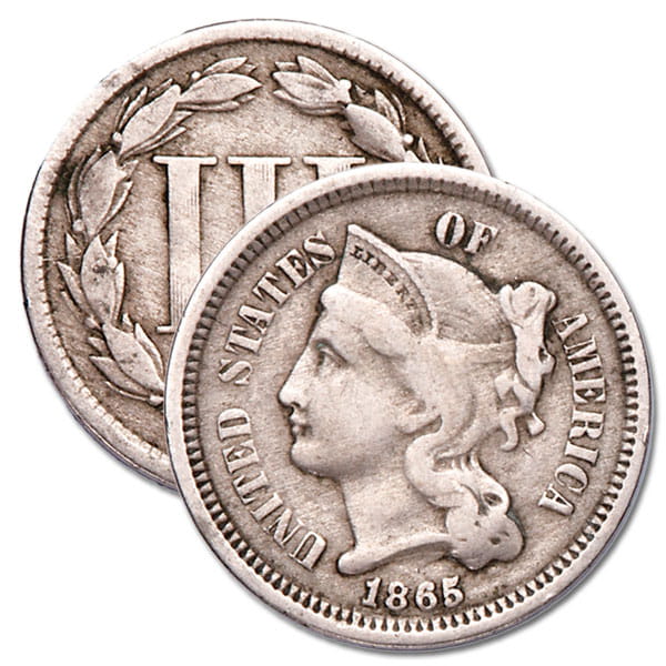 1865 Civil War 3 Cent Coin - Good to Fine