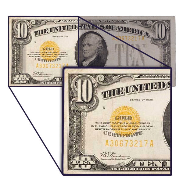 $10 U.S. Gold Certificate Note (Very Fine), 1928