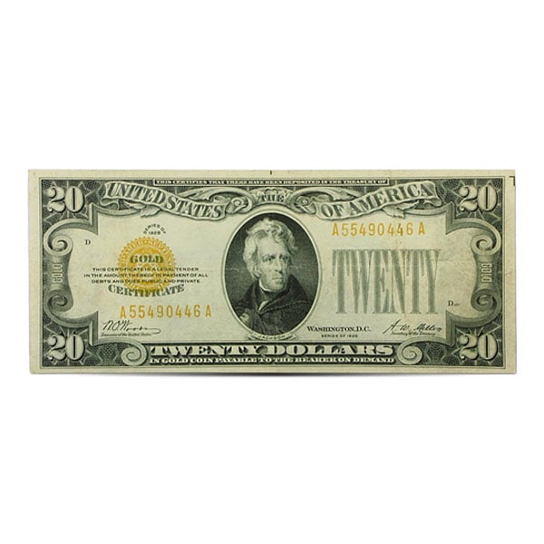 $20 U.S. Gold Certificate Note (Fine to Very Fine), 1928