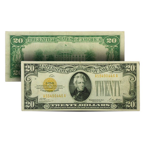 $20 U.S. Gold Certificate Note (Fine to Very Fine), 1928