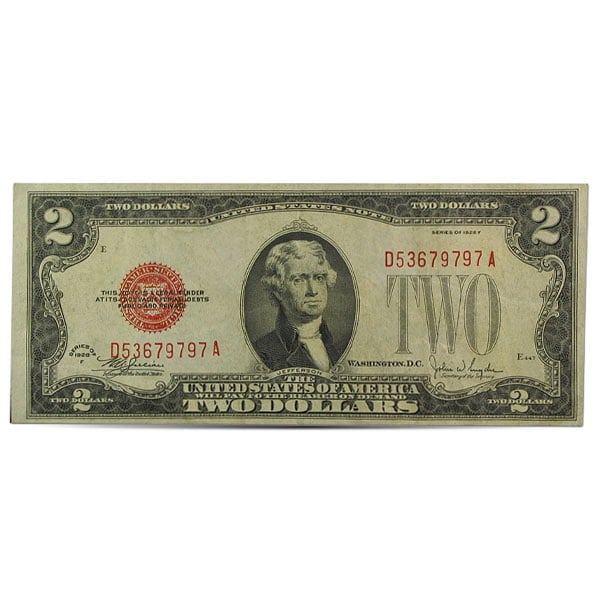1928 $2 U.S. Red Seal Note (First Year of Issue) - Fine to Very Fine