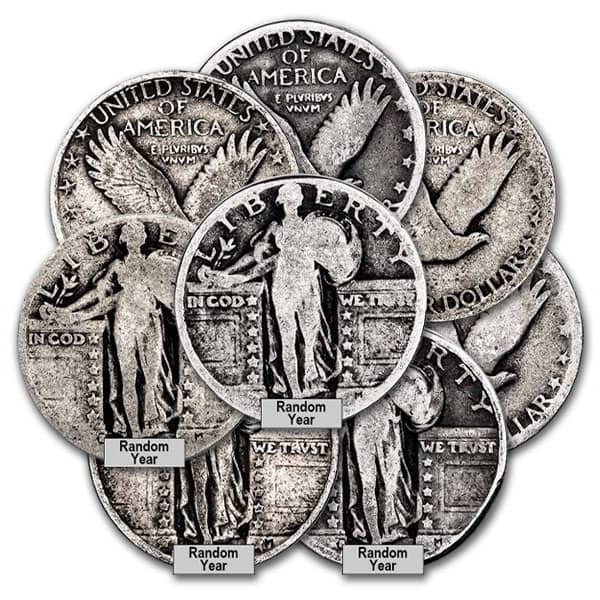 $1 Face Value - Standing Liberty Quarters (Avg Circ, Full Dates)
