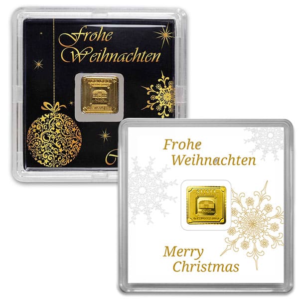 Geiger GOLD Bar - 1 Gram .9999 Pure, in Merry Christmas Assay