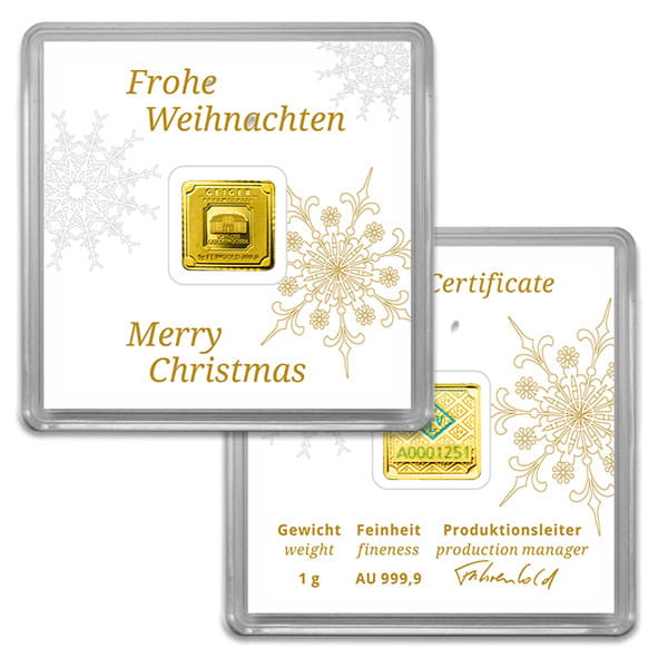 Geiger GOLD Bar - 1 Gram .9999 Pure, in Merry Christmas Assay
