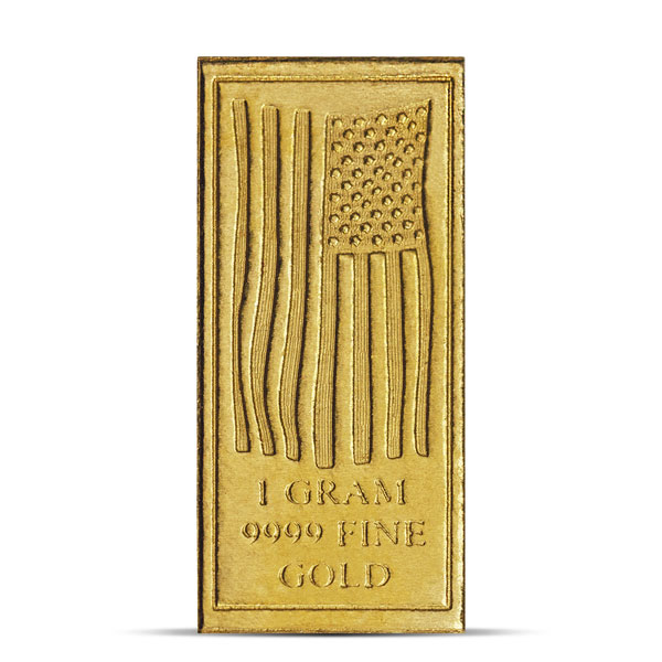 American Flag Gold Bar, 1 Gram .9999 Pure