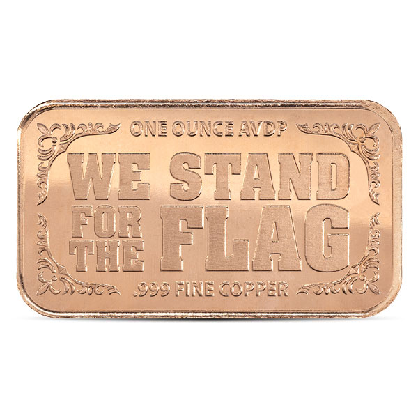 Copper BAR - Colorized American Flag, 1 AVDP Oz, .999 Pure Copper