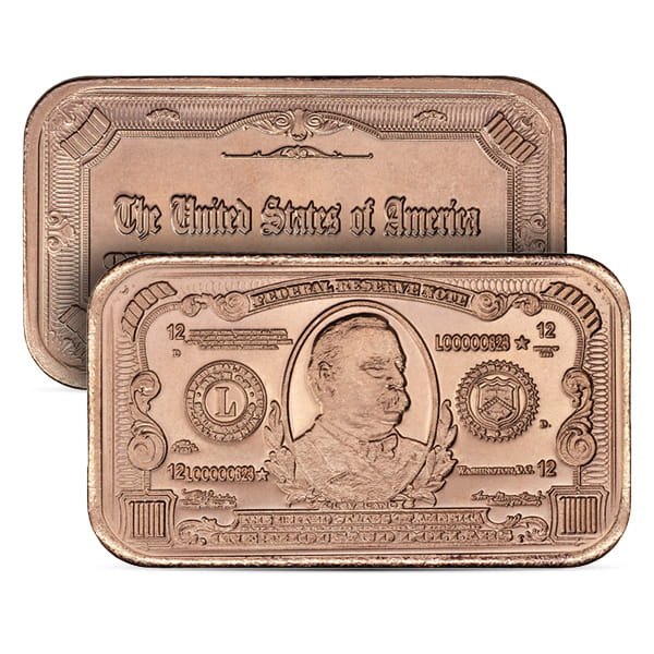Copper BAR - $1000 Banknote Design, 1 AVDP Oz, .999 Pure Copper