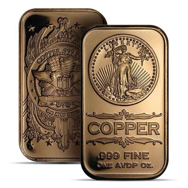 Copper BAR - St. Gaudens Design, 1 AVDP Oz, .999 Pure Copper