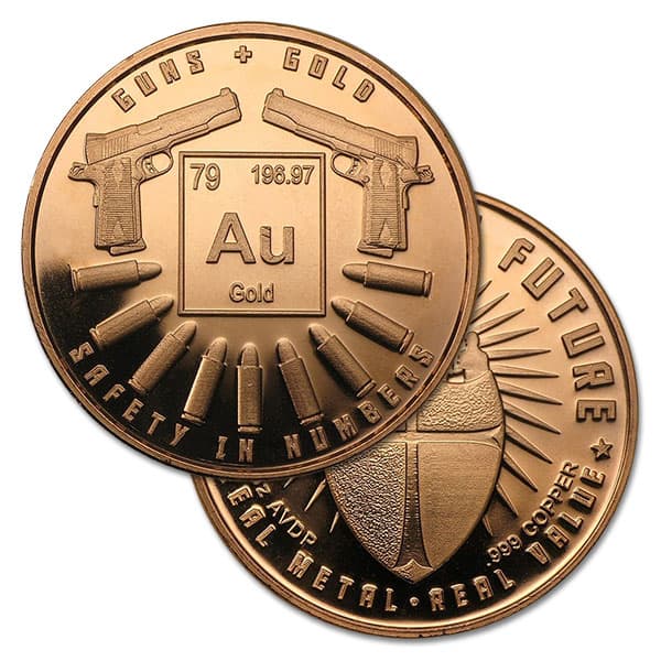 Copper Guns and Gold Round - 1 AVDP Oz, .999 Pure