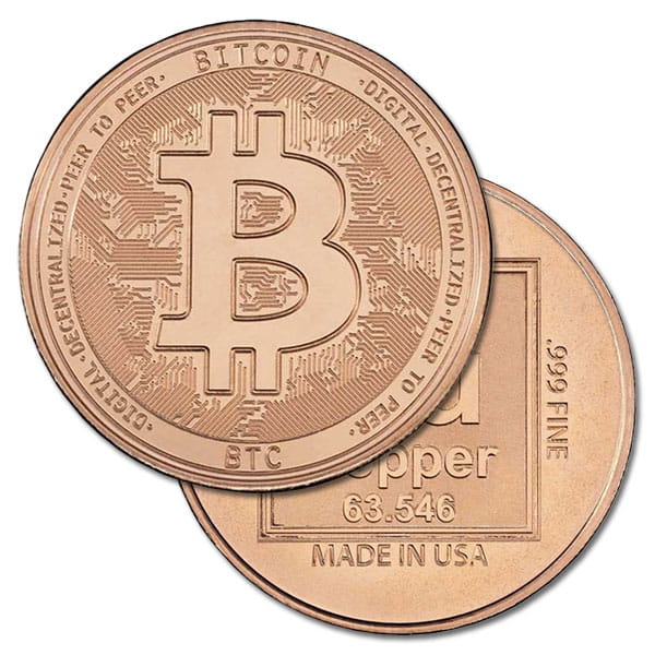 Copper Bitcoin Round - 1 AVDP Oz, .999 Pure Copper