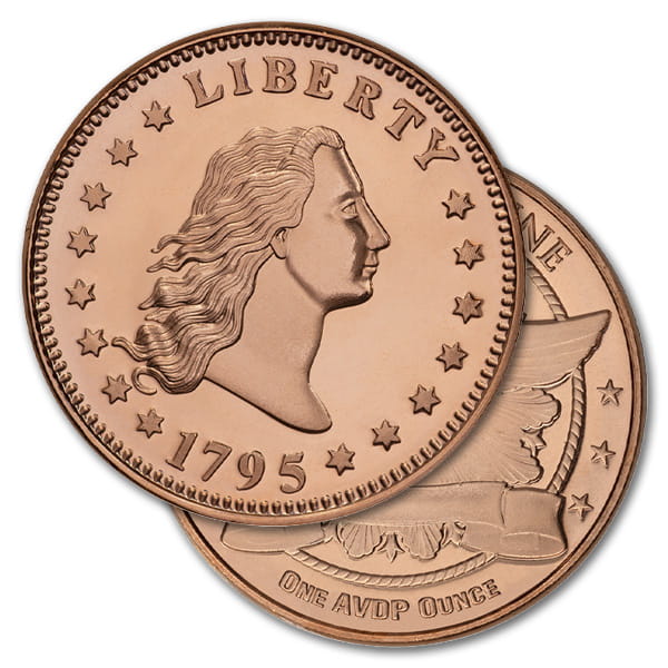 Copper Flowing Hair Liberty Round - 1 AVDP Oz, .999 Pure Copper