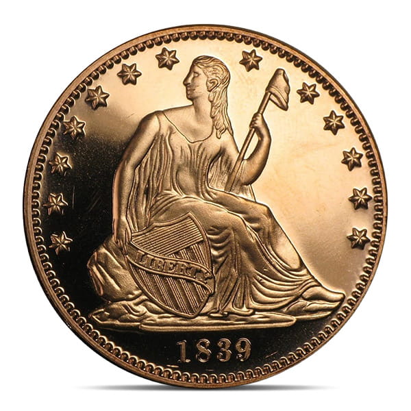 Copper Seated Liberty Round - 1 AVDP Oz, .999 Pure Copper