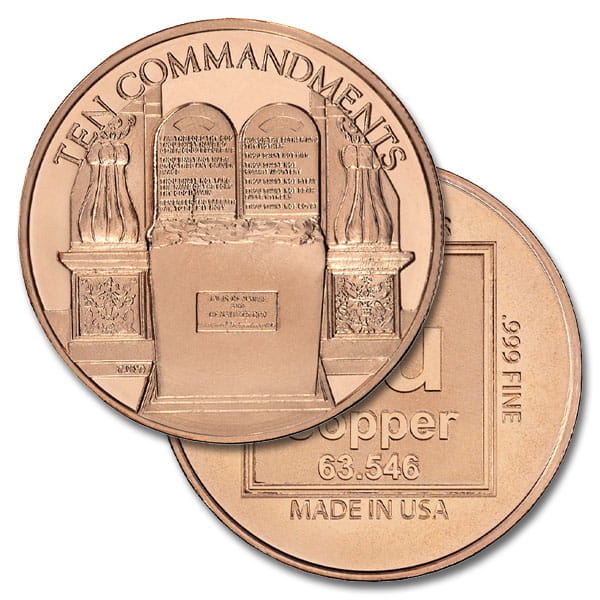 Copper Ten Commandments Round - 1 AVDP Oz, .999 Pure Copper