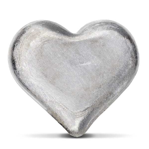 MK BarZ High Shine Heart 3D Hand Poured Silver Bar, 1 Troy Oz, .999 Pure