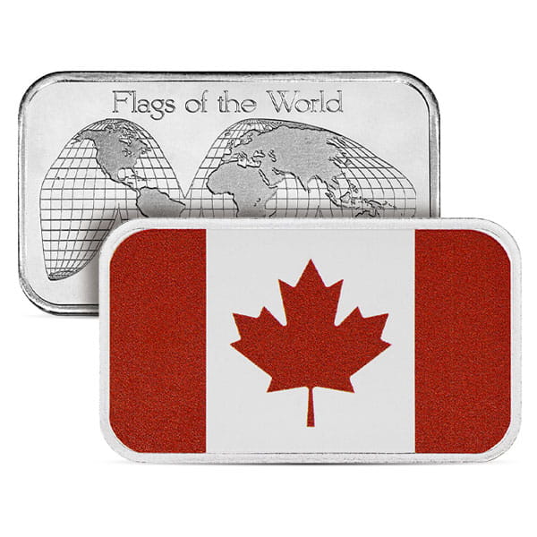 Canada National Flag Silver Bar (Colorized) - 1 Troy Ounce, .999 Pure