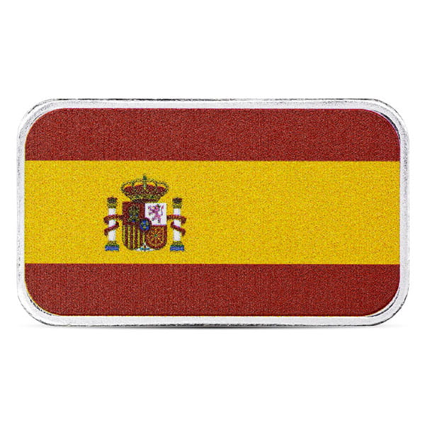 Spain National Flag Silver Bar (Colorized) - 1 Troy Ounce, .999 Pure