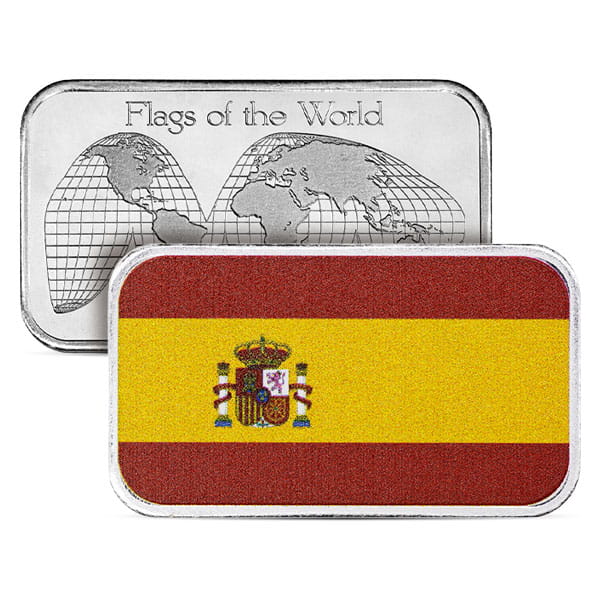 Spain National Flag Silver Bar (Colorized) - 1 Troy Ounce, .999 Pure