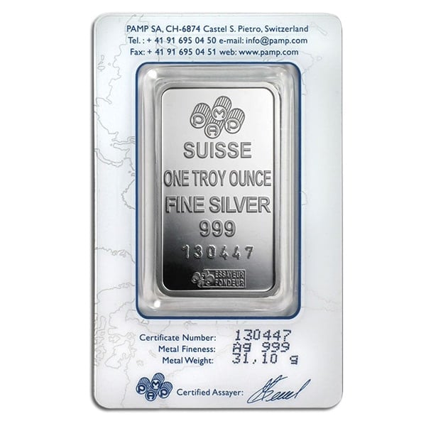 1 Oz PAMP Suisse Silver Bars for Sale - Money Metals