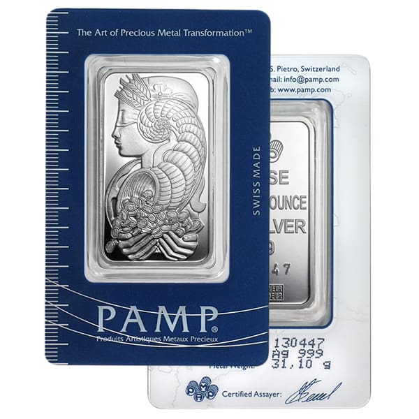 1 Oz PAMP Suisse Silver Bars for Sale - Money Metals