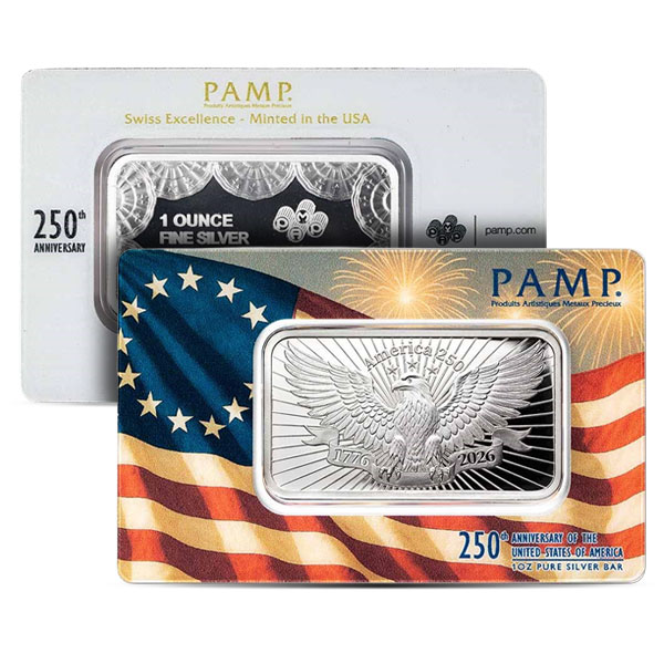 PAMP Suisse USA 250th Anniversary Silver Bar, 1 Troy Ounce, .999 Pure
