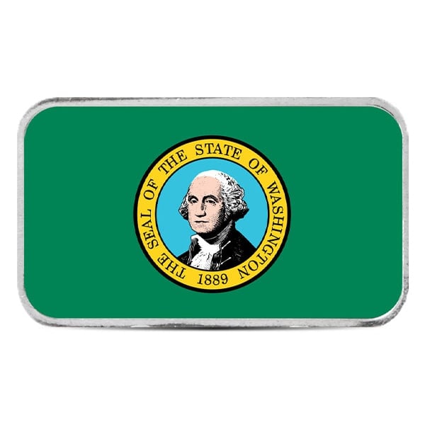 Washington State Flag Silver Bar (Colorized) - 1 Troy Ounce, .999 Pure