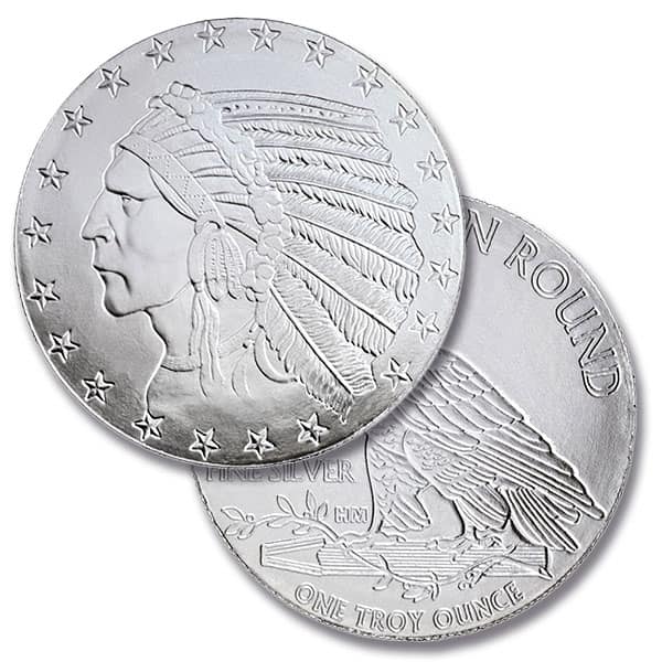 Incuse Indian Silver Round - 1 Troy Ounce, .999 Pure