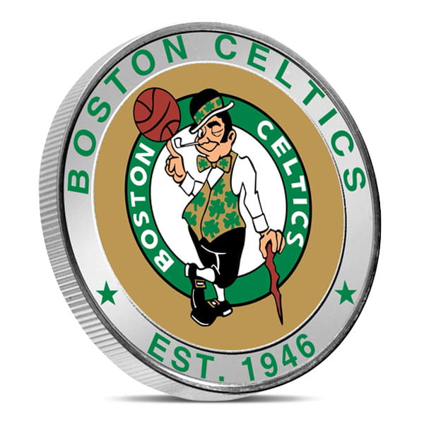 Colorized NBA Celtics 1 Troy Oz Silver Round - .999 Pure