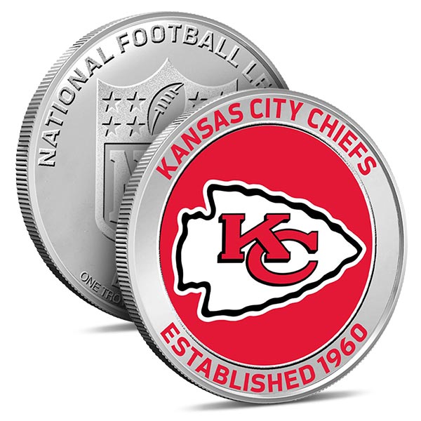Chiefs 1 Oz Colorized NFL Silver Round in Capsule w/ Box - .999 Pure