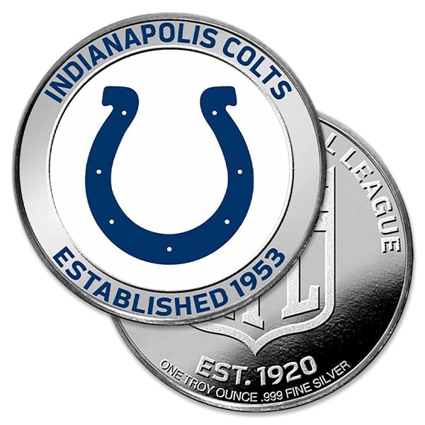 Colorized NFL Colts 1 Troy Oz Silver Round - .999 Pure