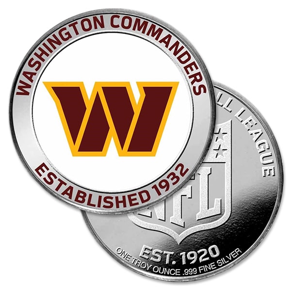 Commanders 1 Oz Colorized NFL Silver Round in Capsule w/ Box - .999 Pure