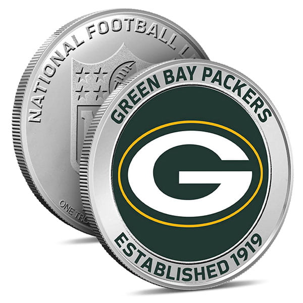 Packers 1 Oz Colorized NFL Silver Round in Capsule w/ Box - .999 Pure