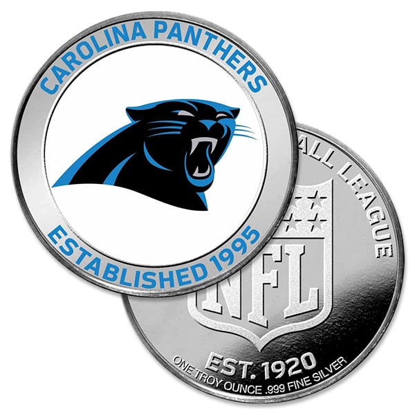 Panthers 1 Oz Colorized NFL Silver Round in Capsule w/ Box - .999 Pure