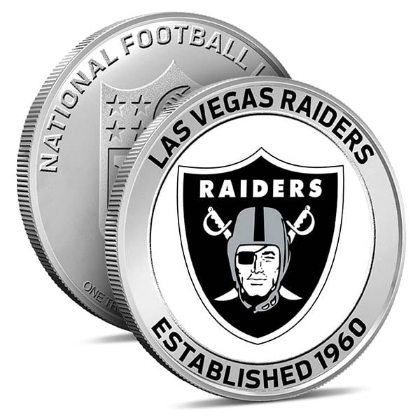 Colorized Raiders 1 Troy Oz NFL Silver Round - .999 Pure