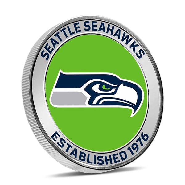 Seahawks 1 Oz Colorized NFL Silver Round in Capsule w/ Box - .999 Pure