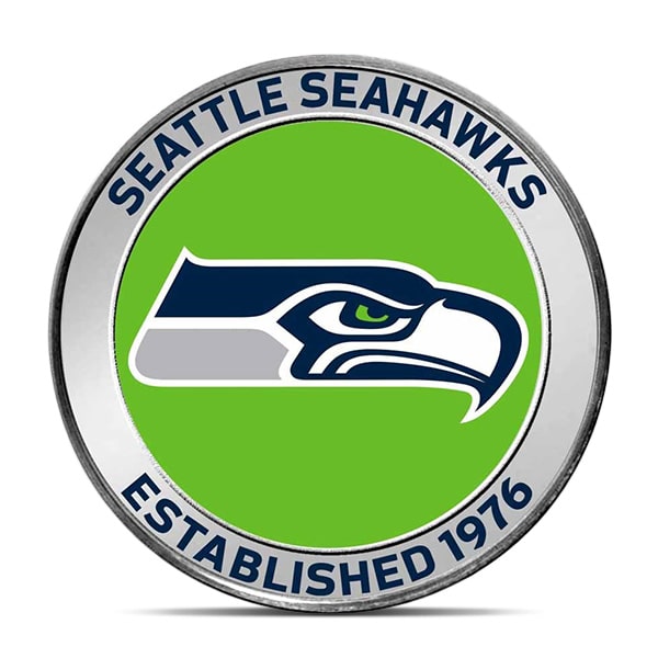 Seahawks 1 Oz Colorized NFL Silver Round in Capsule w/ Box - .999 Pure