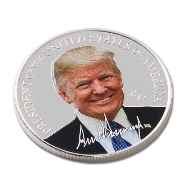 Signature Portrait Colorized Trump Silver Round - 1 Troy Oz .999 Pure