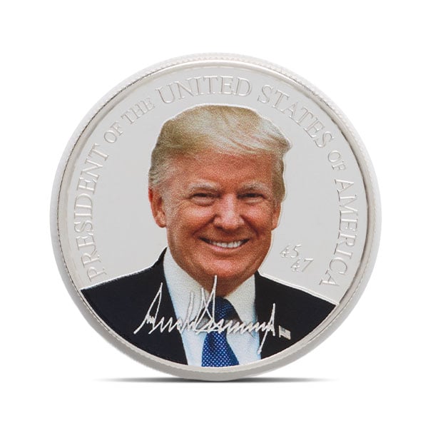 Signature Portrait Colorized Trump Silver Round - 1 Troy Oz .999 Pure