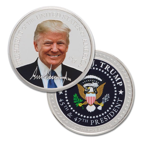 Signature Portrait Colorized Trump Silver Round - 1 Troy Oz .999 Pure