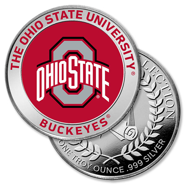 Ohio Buckeyes 1 Oz Colorized Silver Round in Capsule w/ Box - .999 Pure