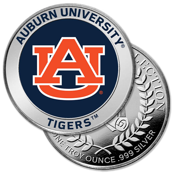 Auburn Tigers 1 Oz Colorized Silver Round in Capsule w/ Box - .999 Pure