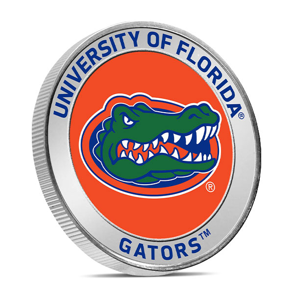 Colorized University of Florida Gators 1 Troy Oz Silver Round - .999 Pure
